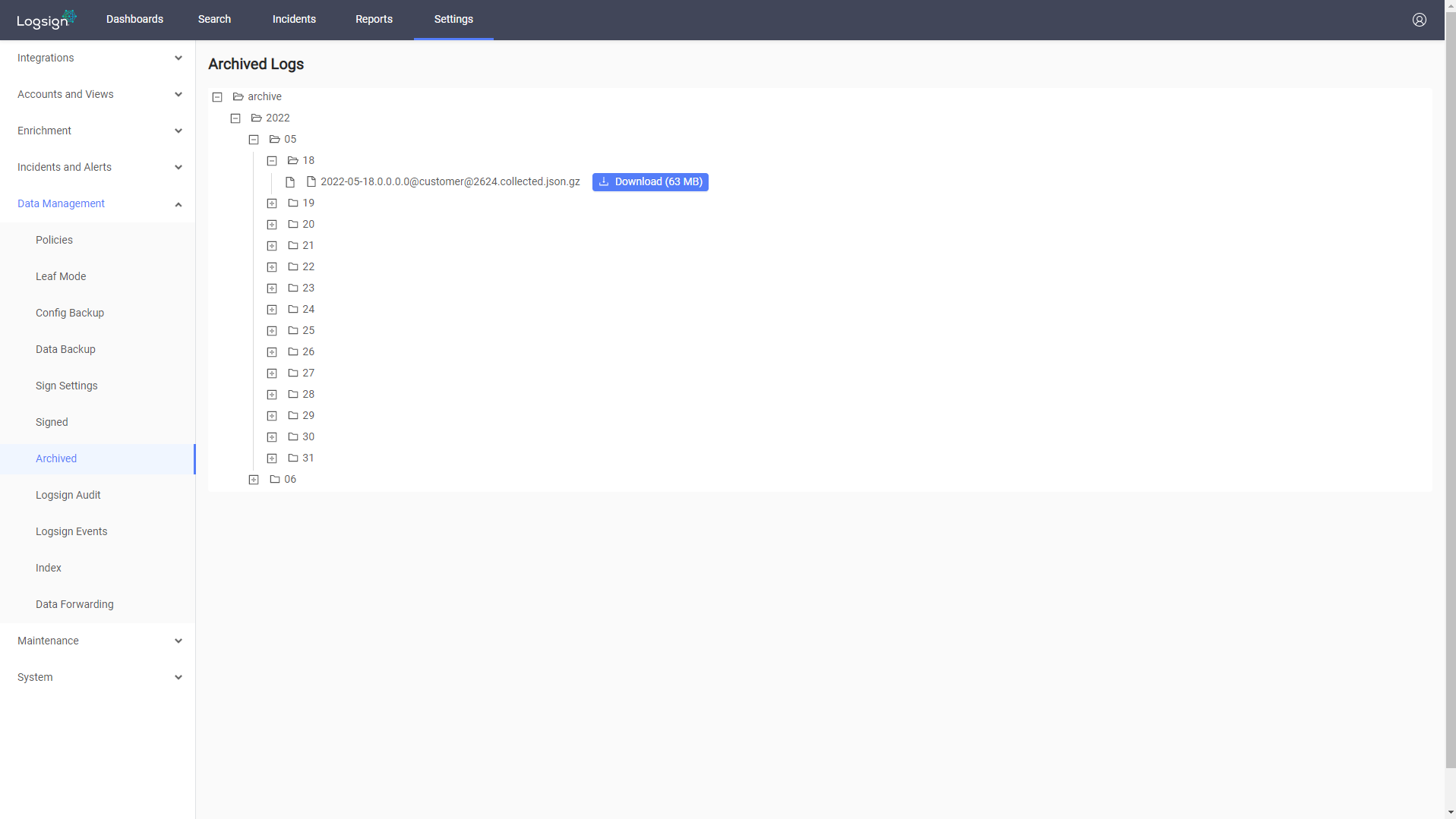 Archived Logs – Logsign Support Center