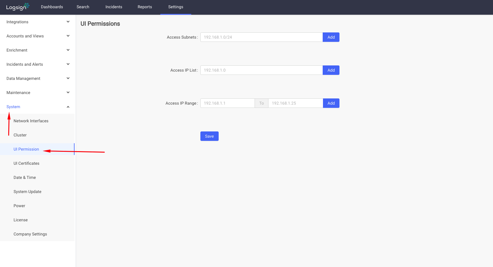 UI Permissions – Logsign Support Center