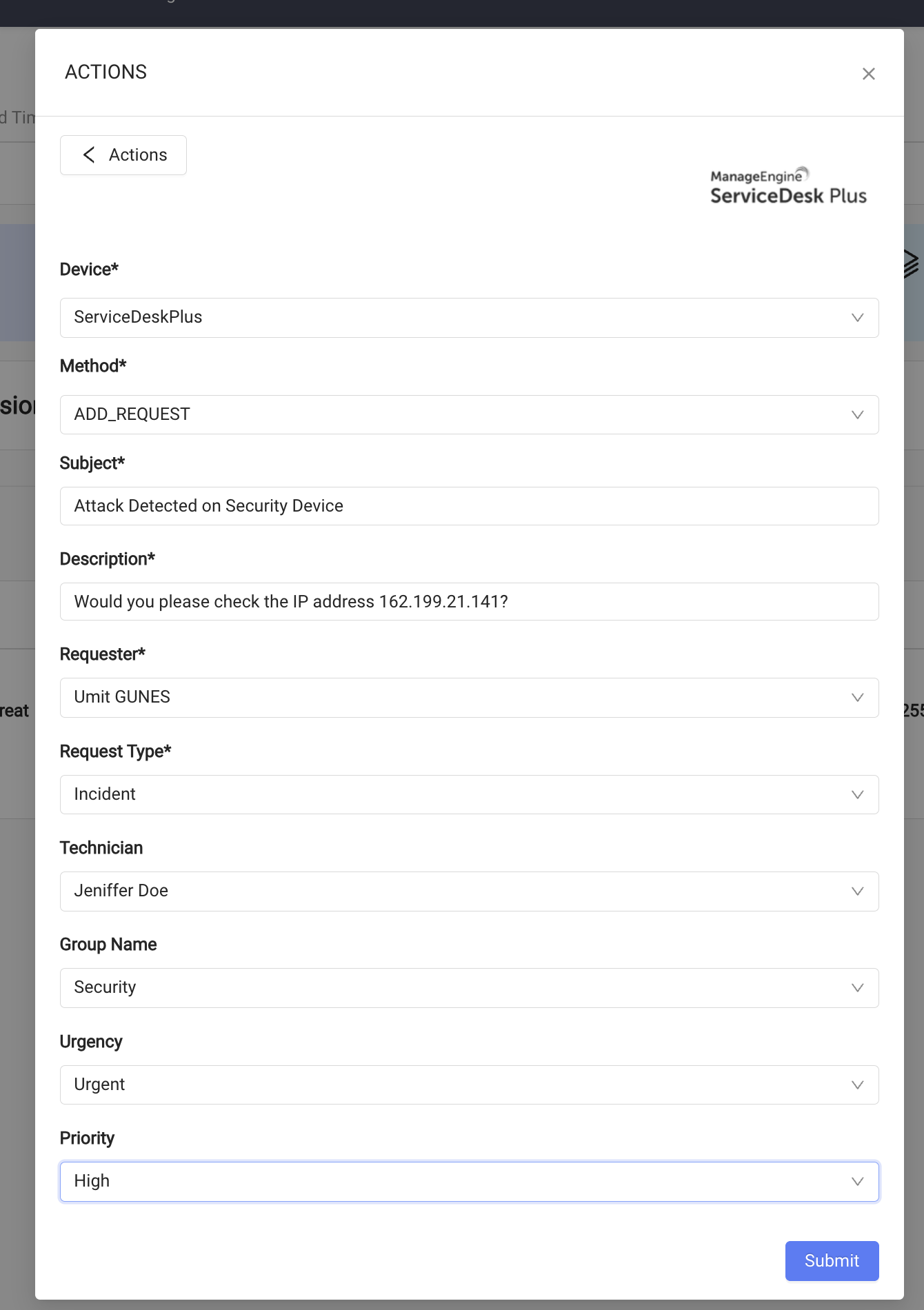 ManageEngine - ServiceDesk Plus Response Integration – Logsign Support ...
